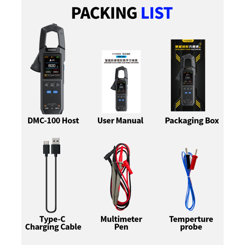 FNIRSI DMC-100 – Precision AC/DC Clamp Meter 600A, HD Display