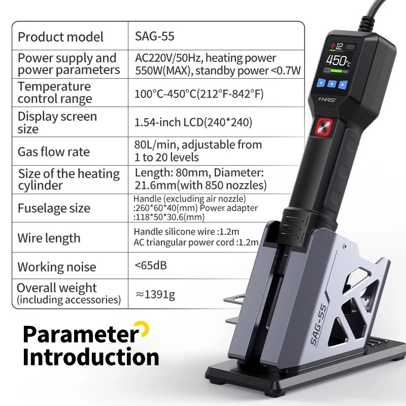 FNIRSI SAG-55 Hot Air Gun – 550W with LCD and Sleep Sensor